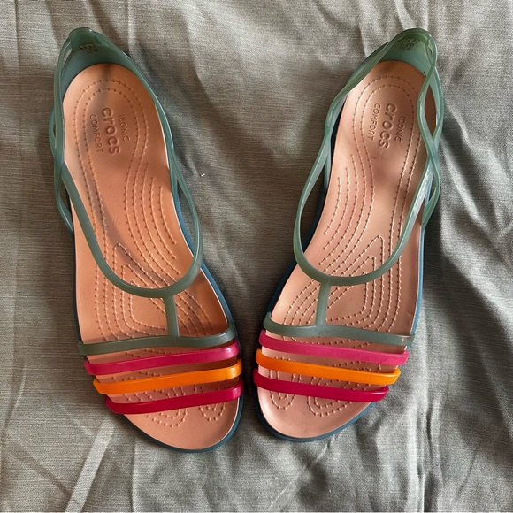CROCS | Shoes | Crocs Size 9w Isabella T Strap Jelly Rainbow Sandal ...